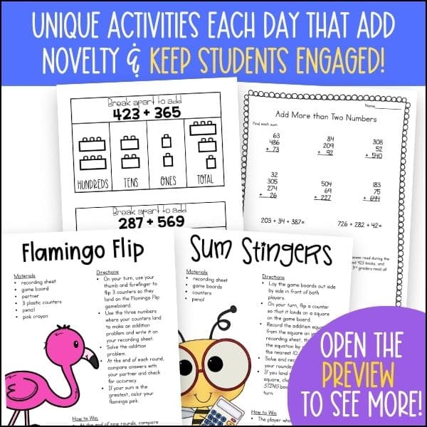 3-Digit Addition Unit - 3rd Grade Math - Curious Classroom Adventures