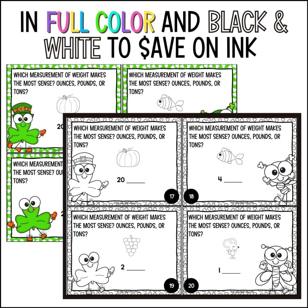 St. Patrick's Day Customary Measurements Task Cards - Curious Classroom ...