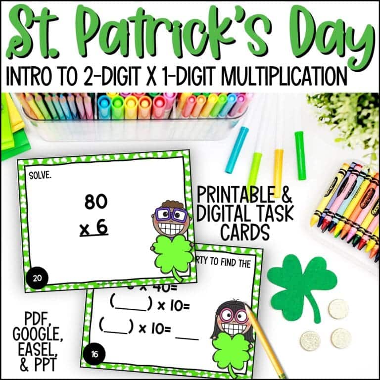 St. Patrick's Day Introducing 2-Digit by 1-Digit Multiplication Task ...