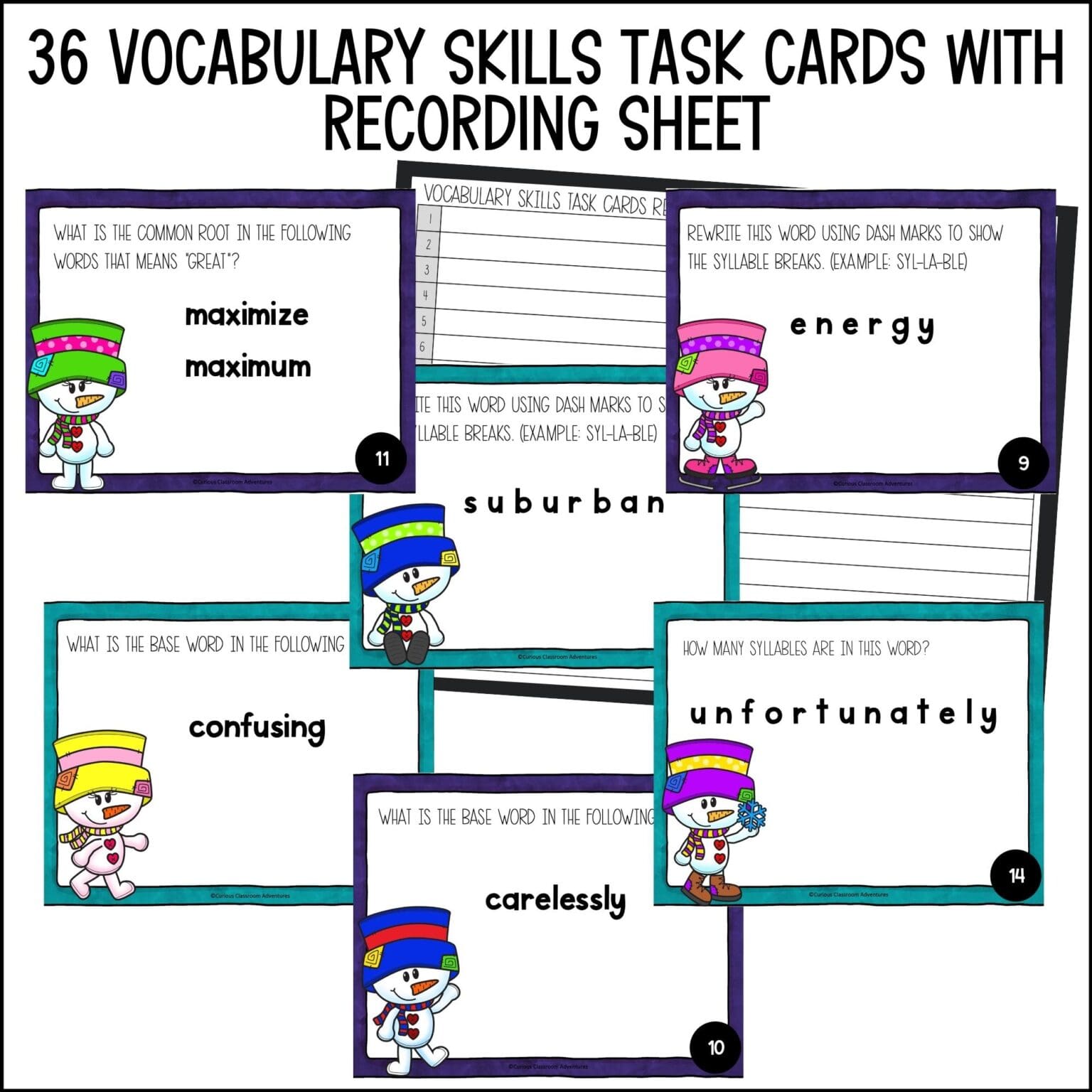 Winter Vocabulary Skills Task Cards - Curious Classroom Adventures