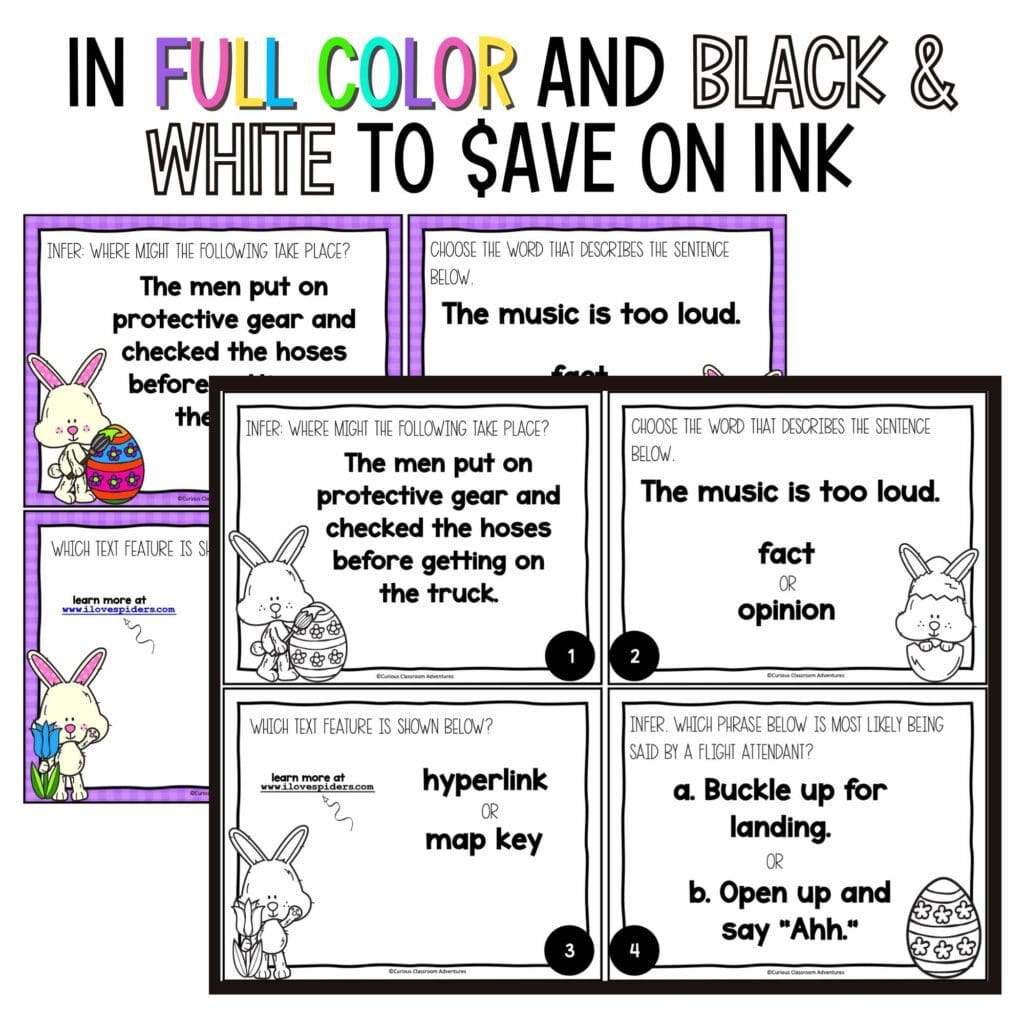 Easter Mixed Reading Skills Task Cards - Curious Classroom Adventures