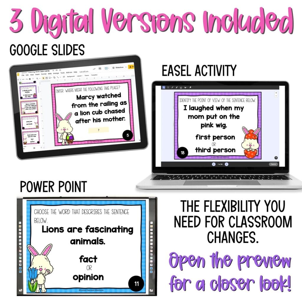 Easter Mixed Reading Skills Task Cards - Curious Classroom Adventures