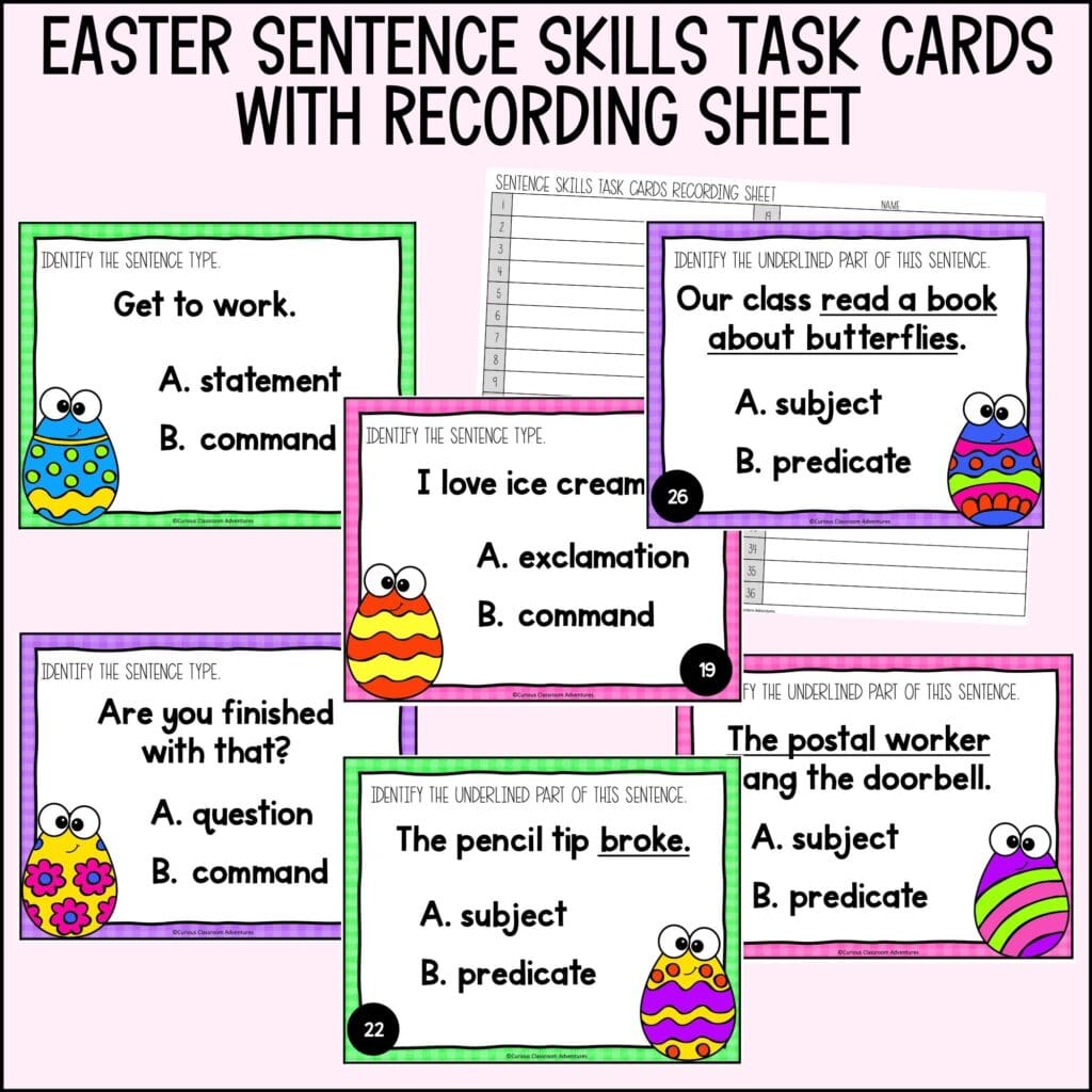 Easter Sentence Skills Task Cards - Curious Classroom Adventures
