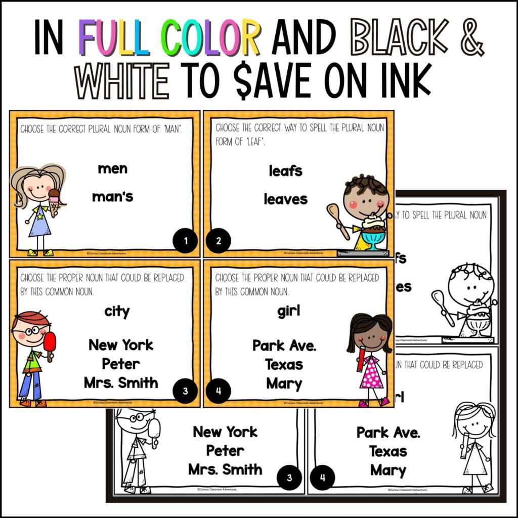 End of Year Nouns and Pronouns Task Cards - Curious Classroom Adventures