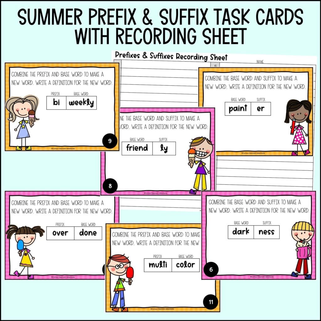 End of Year Prefixes and Suffixes Task Cards - Level 2 - Curious ...