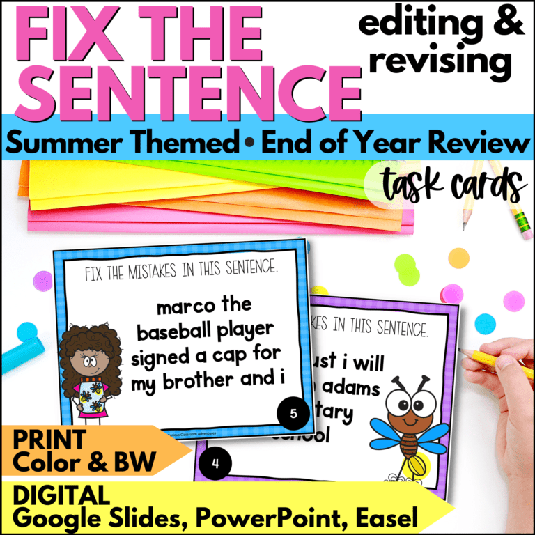 End of Year Fix the Sentence Task Cards - Editing & Revising - Curious ...