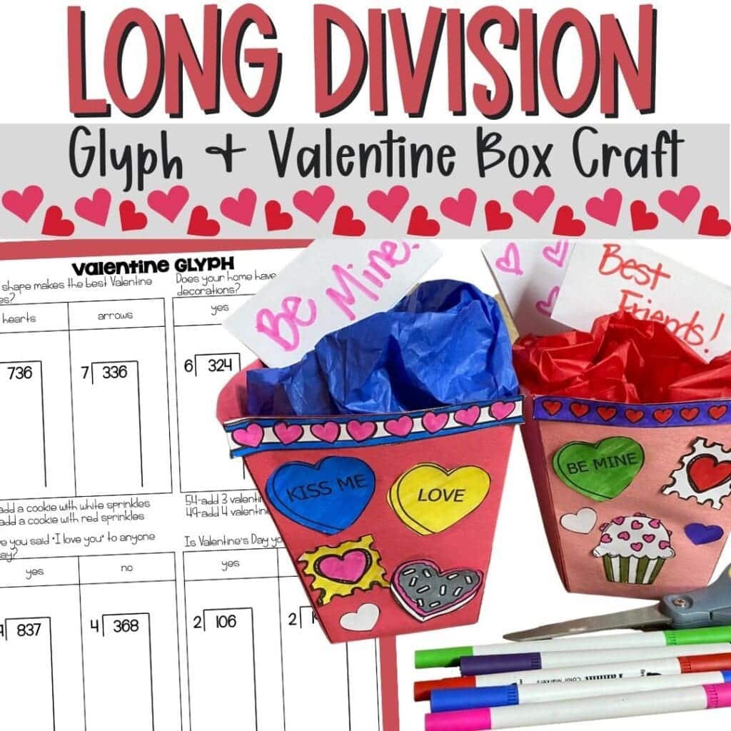 Valentine's Day Partial Quotient Long Division Math Craft & Glyph ...
