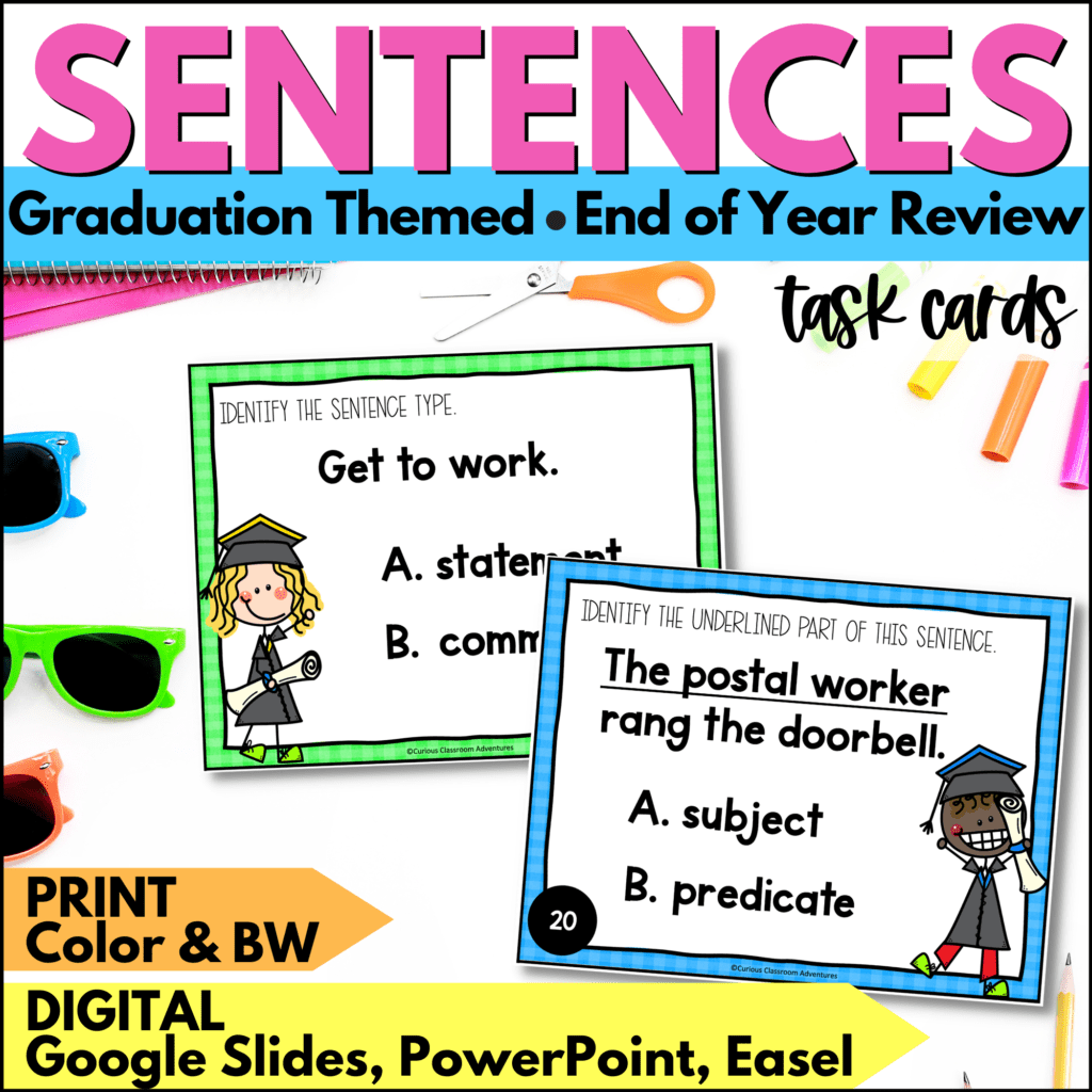 End of Year Sentence Skills Task Cards - Curious Classroom Adventures