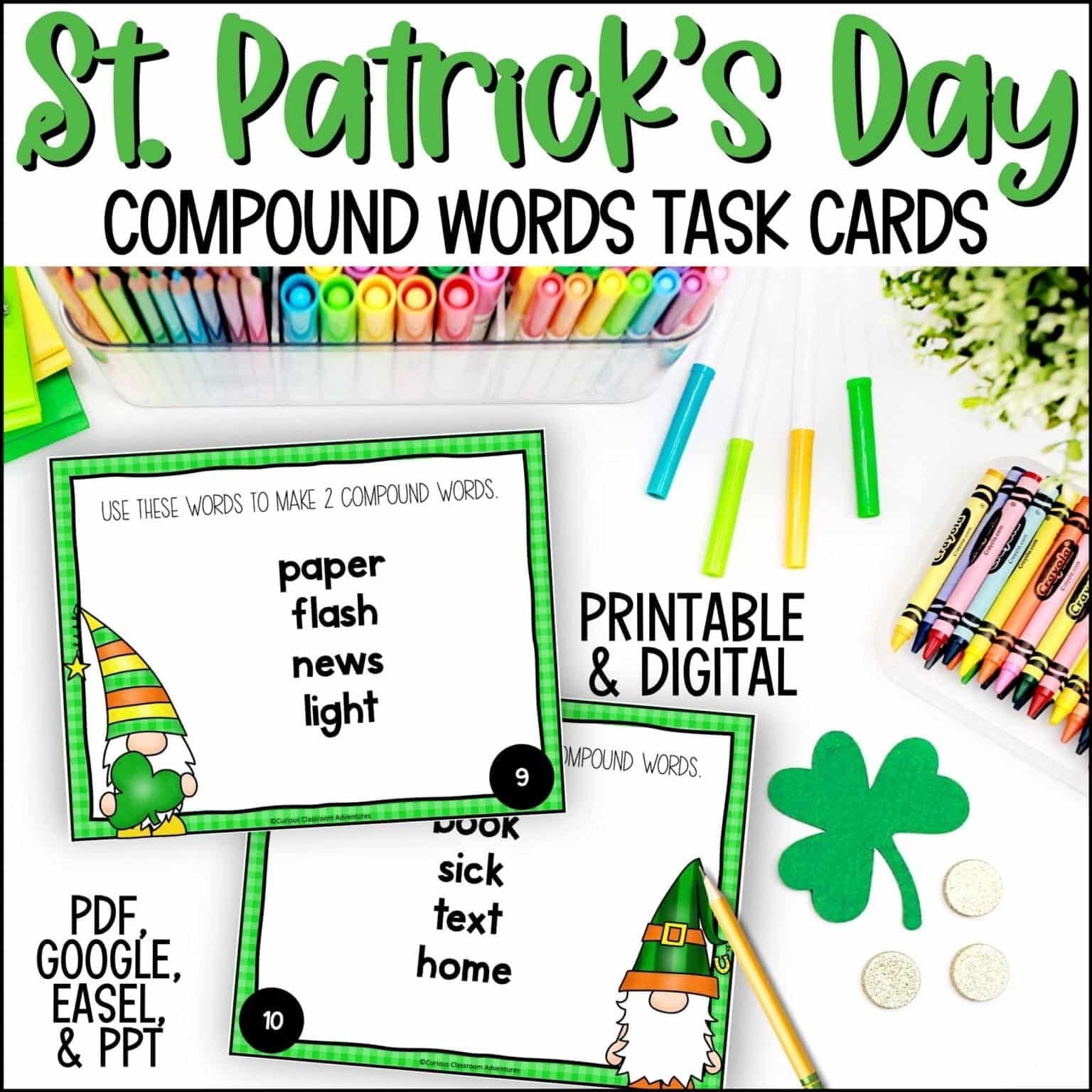 St. Patrick's Day Compound Words Task Cards - Curious Classroom Adventures