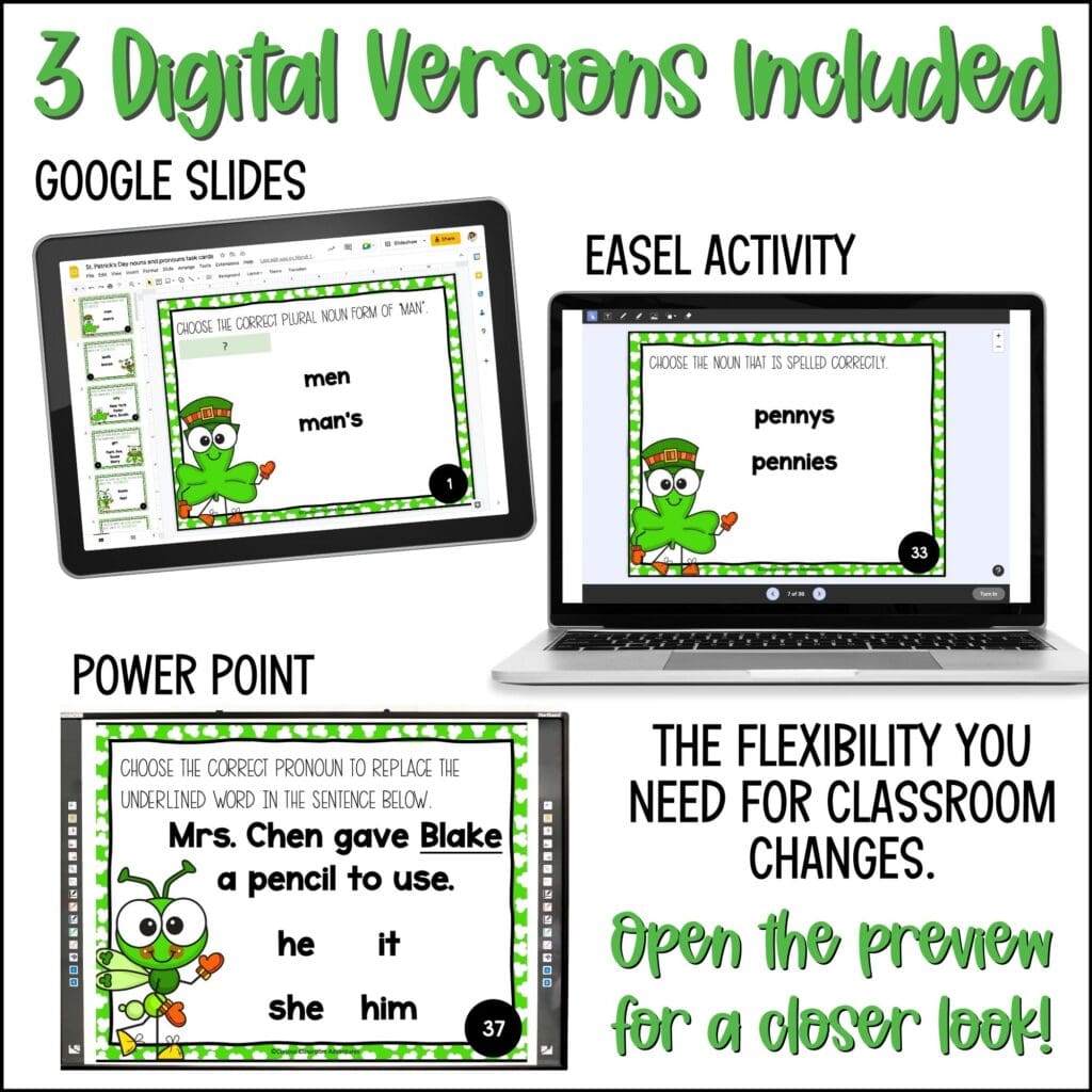St. Patrick's Day Nouns and Pronouns Task Cards - Curious Classroom ...