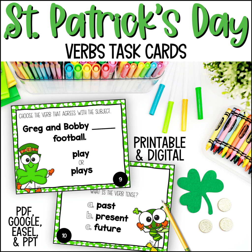 St. Patrick's Day Verb Task Cards - Curious Classroom Adventures