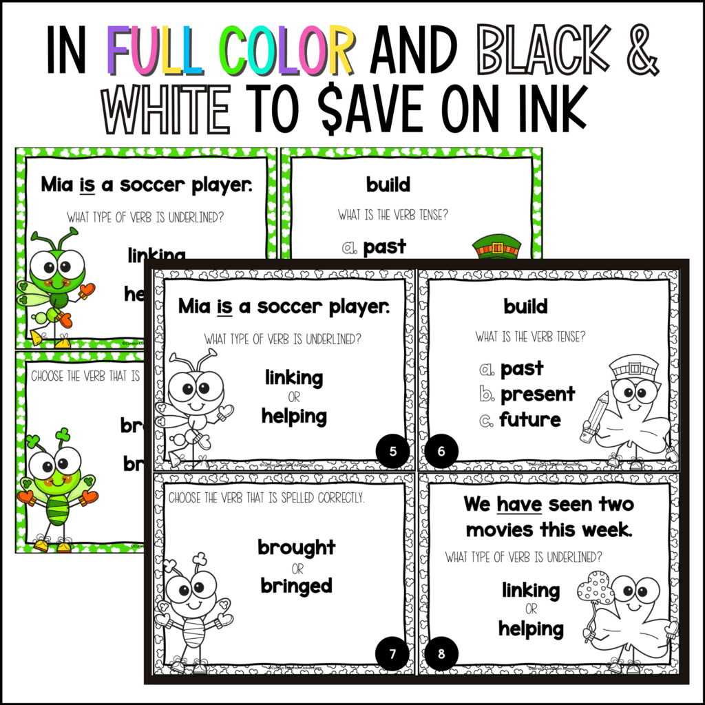 St. Patrick's Day Verb Task Cards - Curious Classroom Adventures