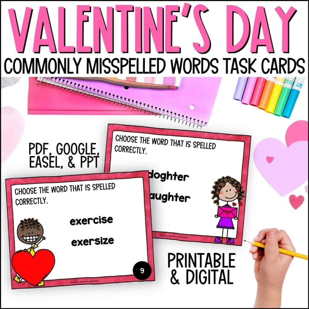 Valentine's Day Commonly Misspelled Words Task Cards - Curious ...