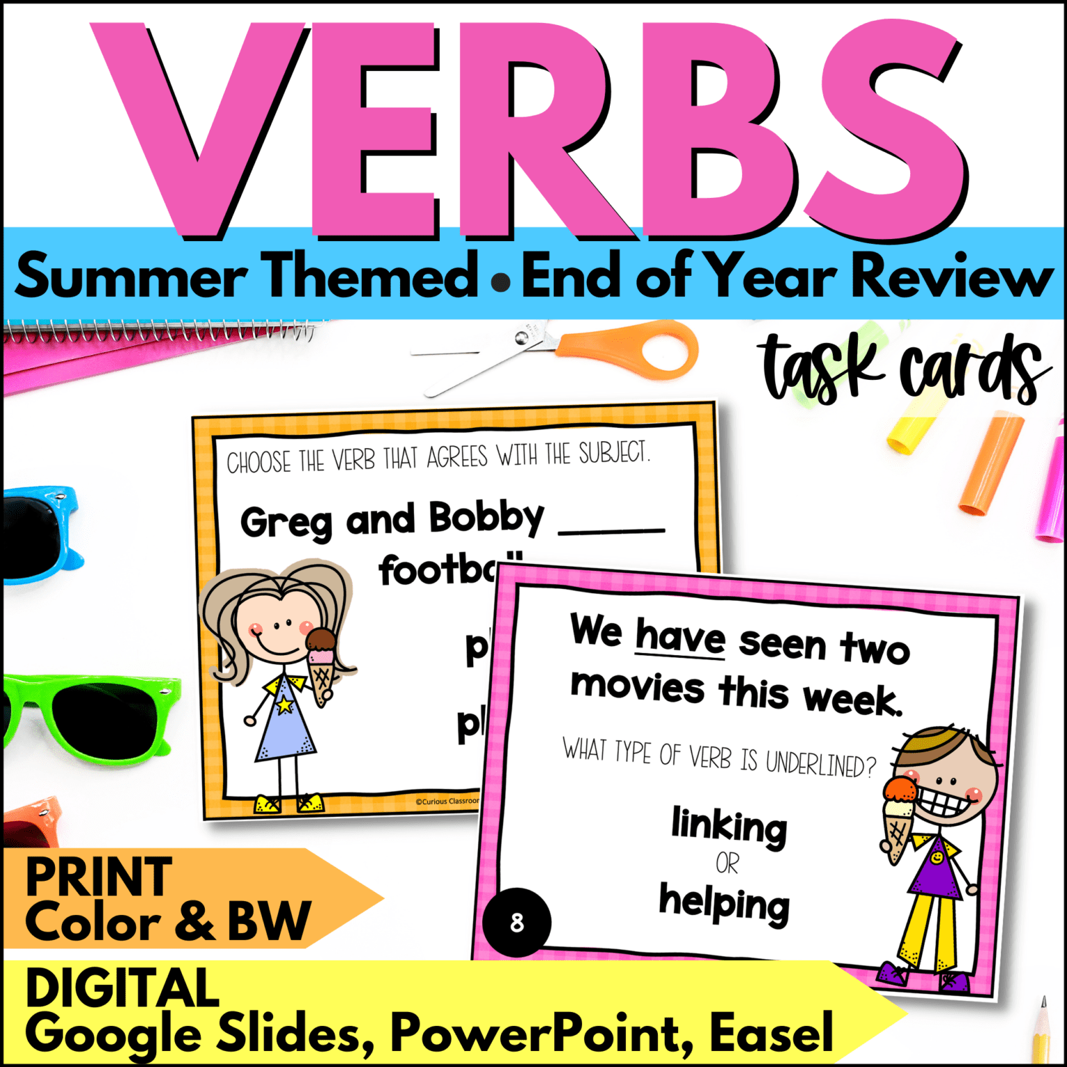 End of Year Verbs Task Cards - Curious Classroom Adventures