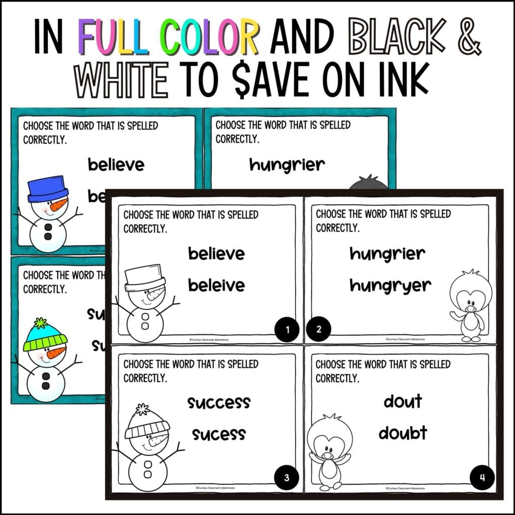 Winter Commonly Misspelled Words Task Cards - Curious Classroom Adventures