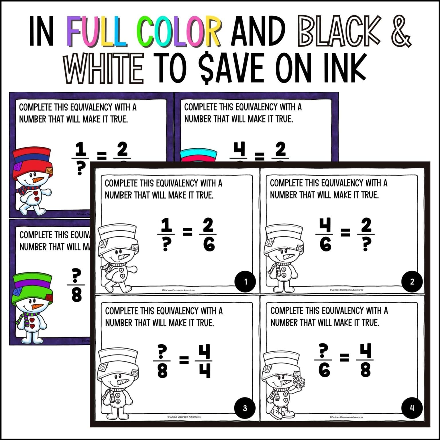 Winter Comparing Fractions Task Cards - Level 1 - Curious Classroom ...