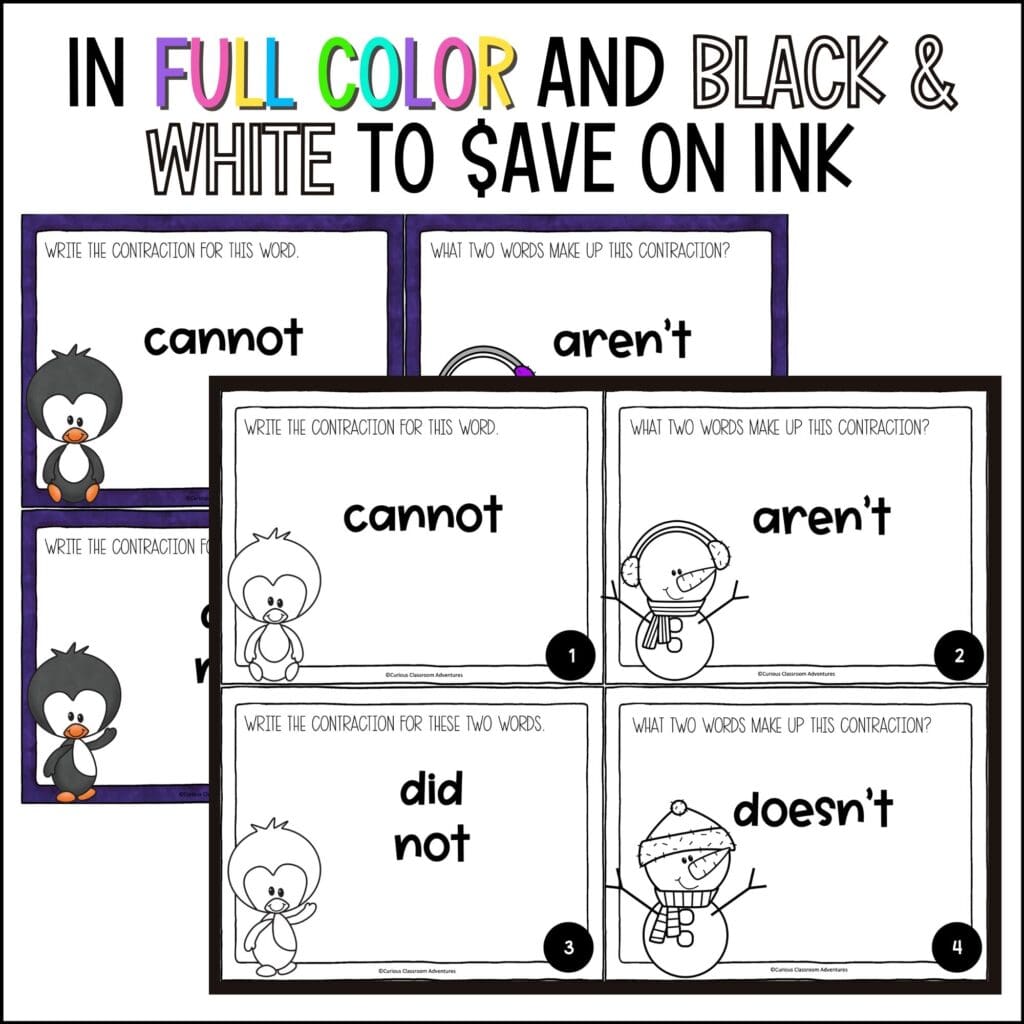 Winter Contractions Task Cards - Curious Classroom Adventures