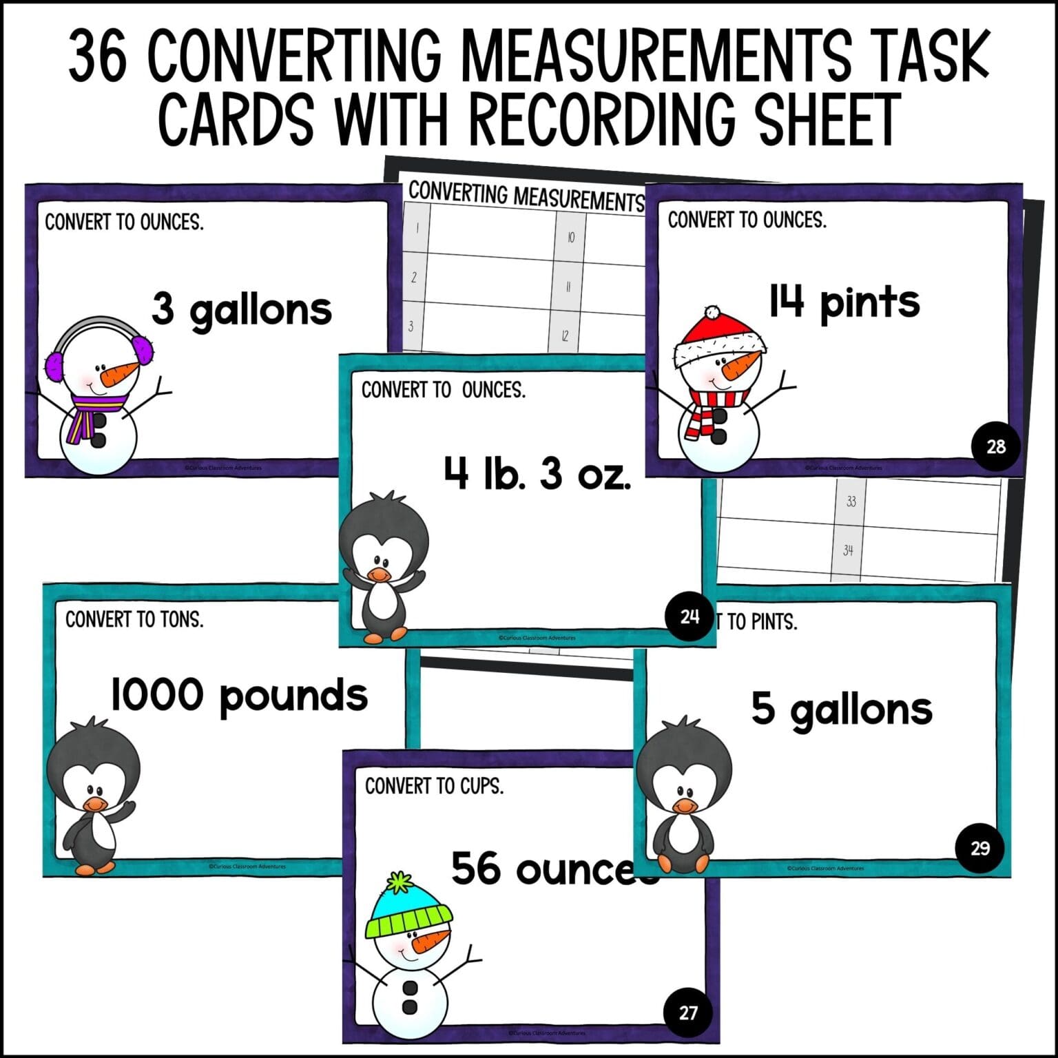 Winter Converting Measurements Task Cards - Curious Classroom Adventures
