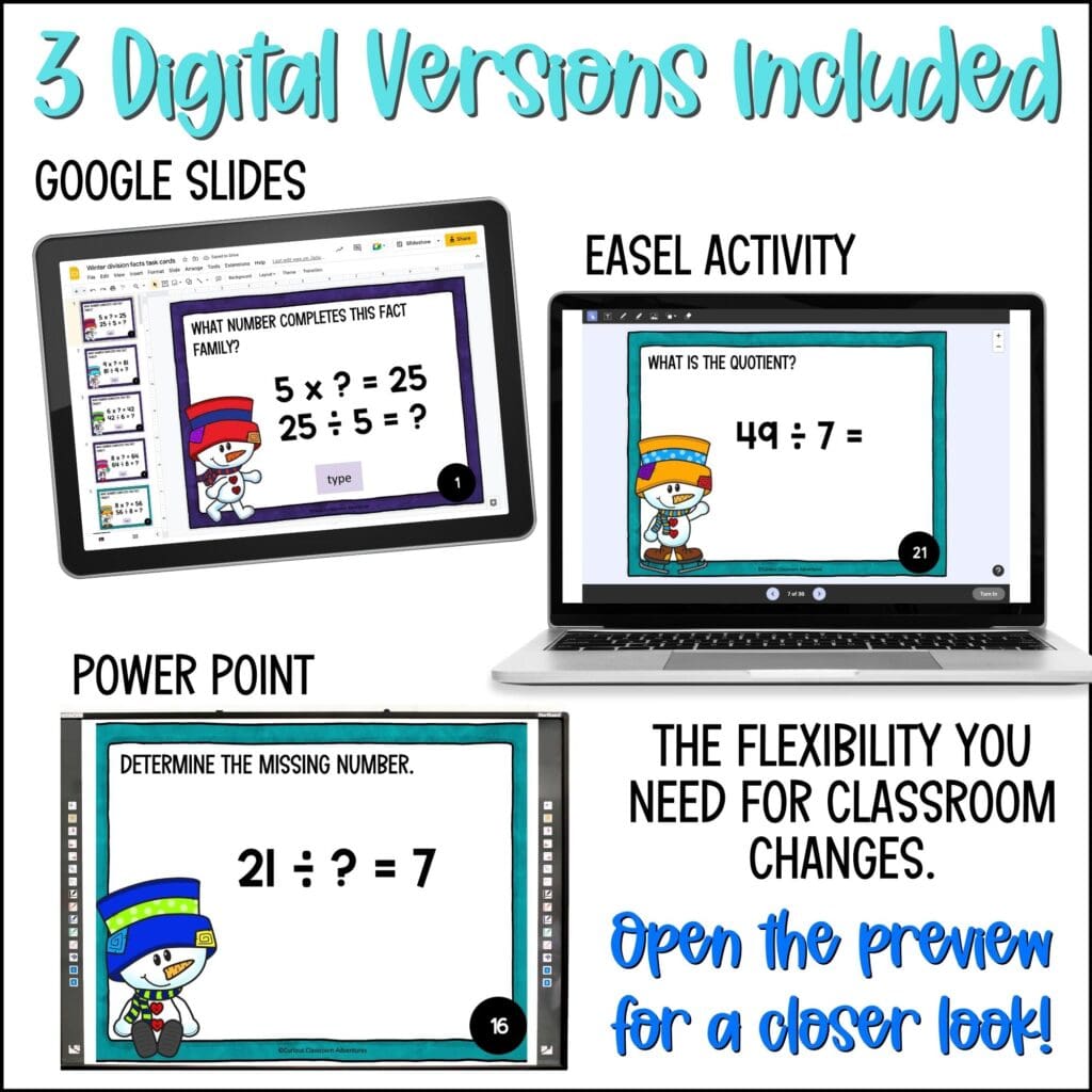 Winter Division Facts Task Cards - Division within 100 - Curious ...