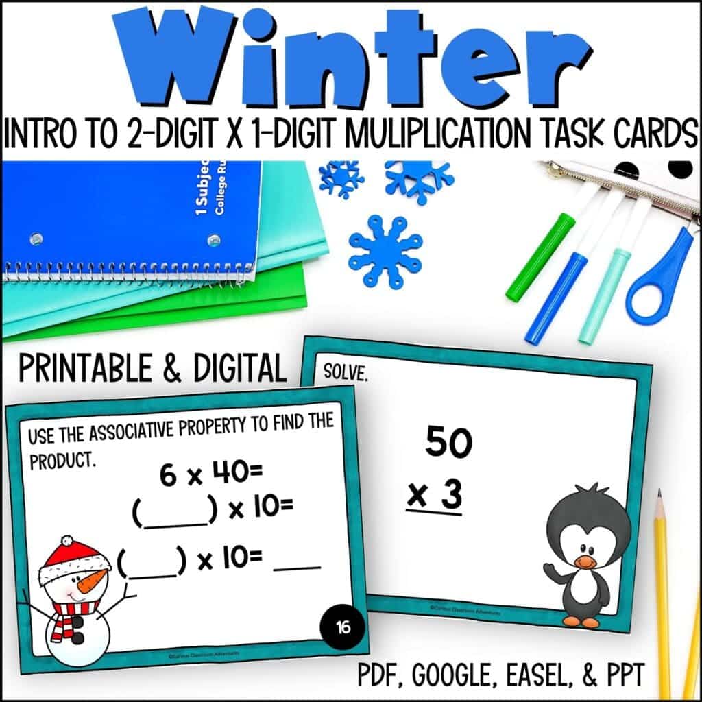 Winter Intro to 2-Digit by 1-Digit Multiplication Task Cards - Curious ...