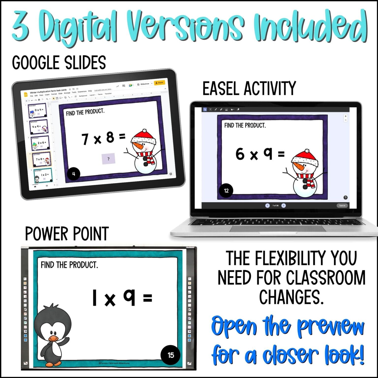 Winter Multiplication Facts Task Cards - Curious Classroom Adventures