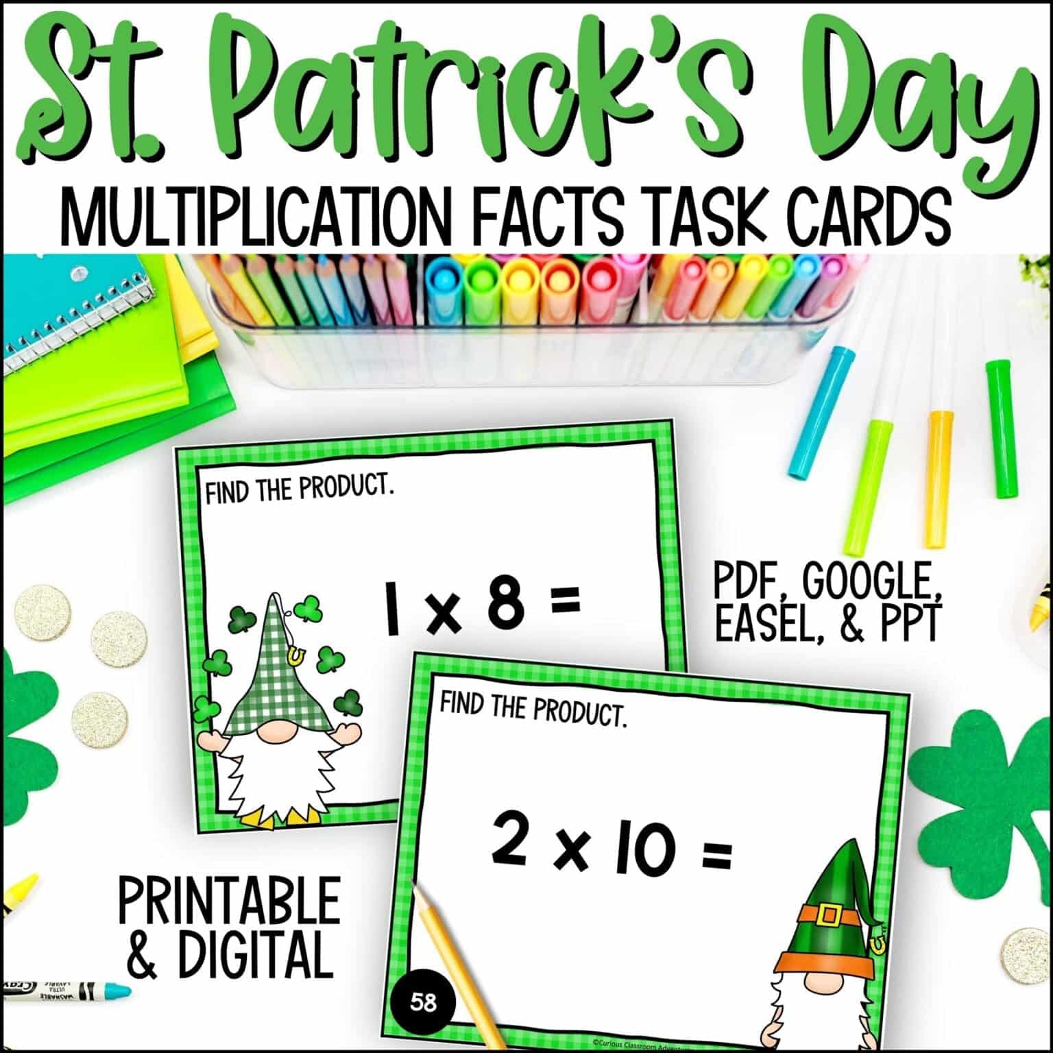 St. Patrick's Day Multiplication Facts Task Cards - Curious Classroom ...