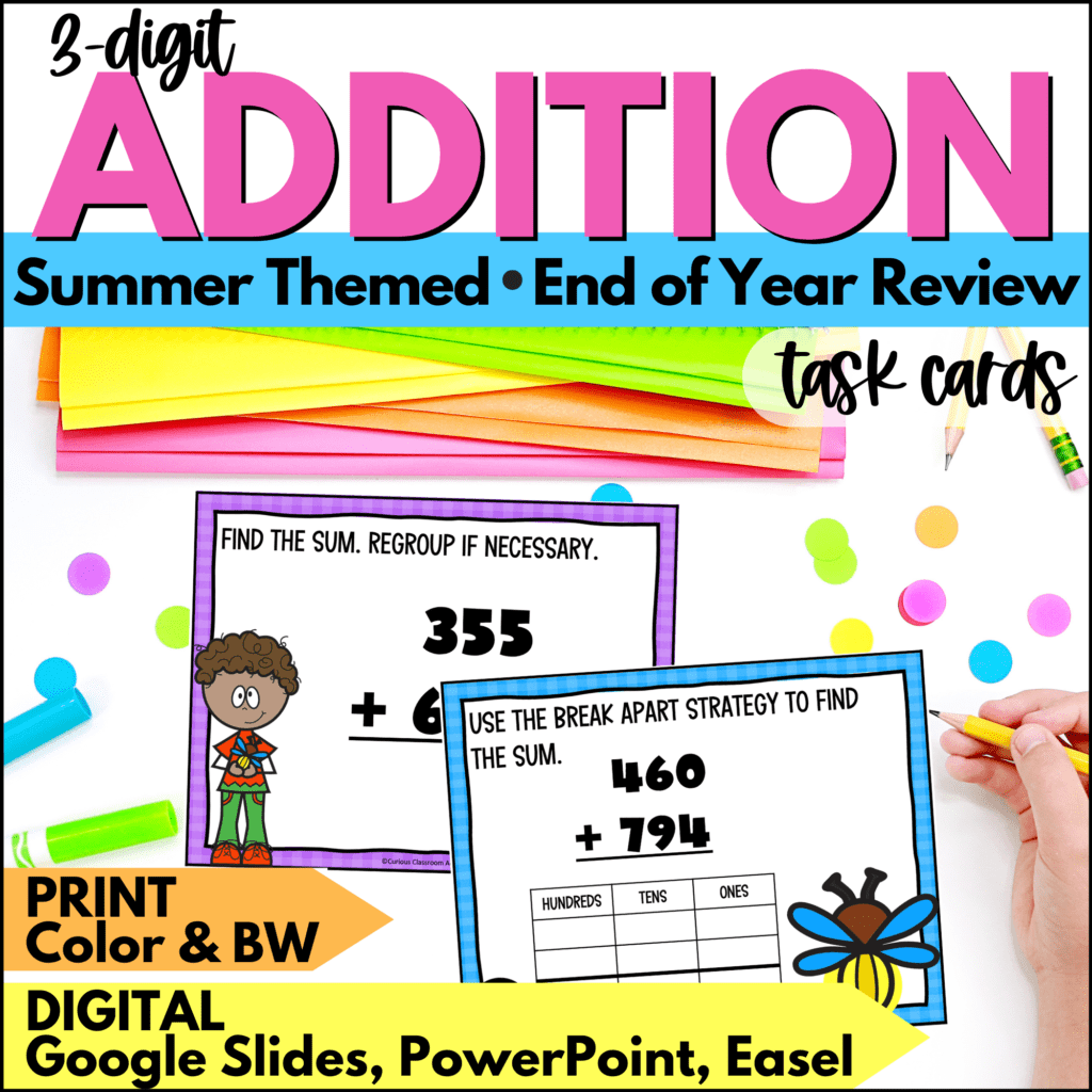 End of Year 3-Digit Addition Task Cards - Curious Classroom Adventures