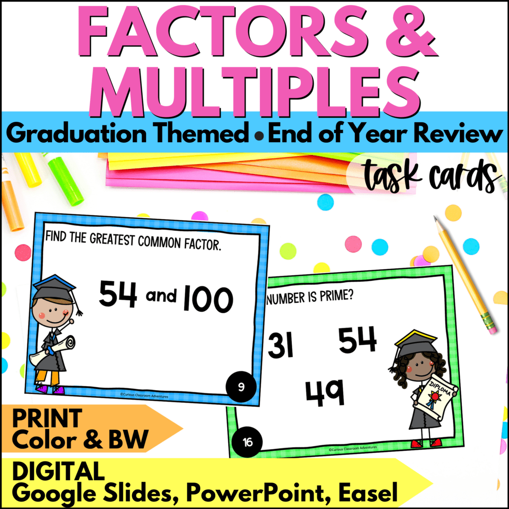 End of Year Factors and Multiples Task Cards - Curious Classroom Adventures