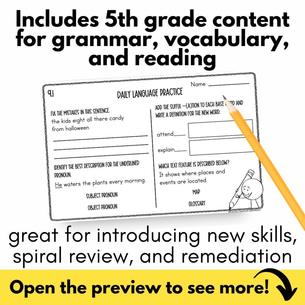 5th Grade Daily Language Reviews - Full Year - Printable - Curious ...