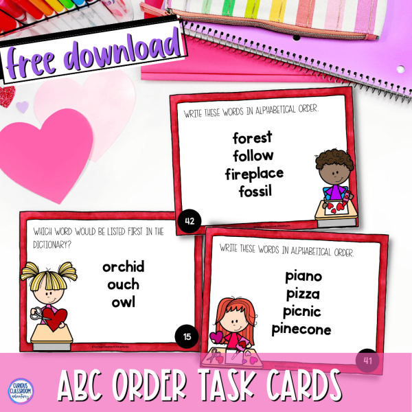 Valentine's Day ABC Order Task Cards - Curious Classroom Adventures