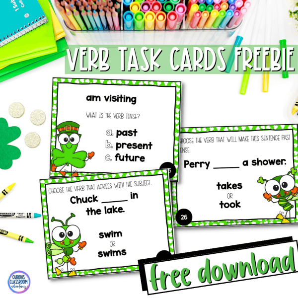 Verb Task Cards for St. Patrick's Day - Curious Classroom Adventures