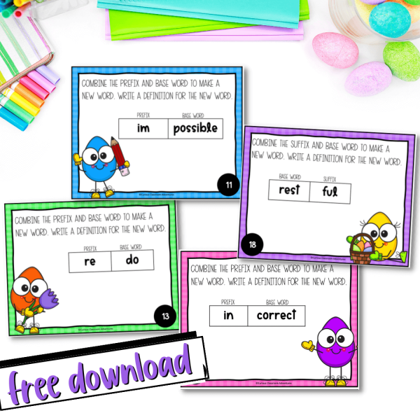 Spring Prefix and Suffix Task Cards - Curious Classroom Adventures